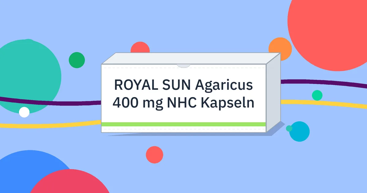 Symbolbild: Packung mit der Aufschrift ROYAL SUN Agaricus 400 mg NHC Kapseln (PZN 04254571) – Verfügbarkeit und Bezug in Apotheken in Frankfurt am Main