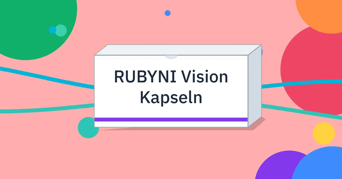 Symbolbild: Packung mit der Aufschrift RUBYNI Vision Kapseln (PZN 19162314) – Verfügbarkeit und Bezug in Apotheken in Frankfurt am Main
