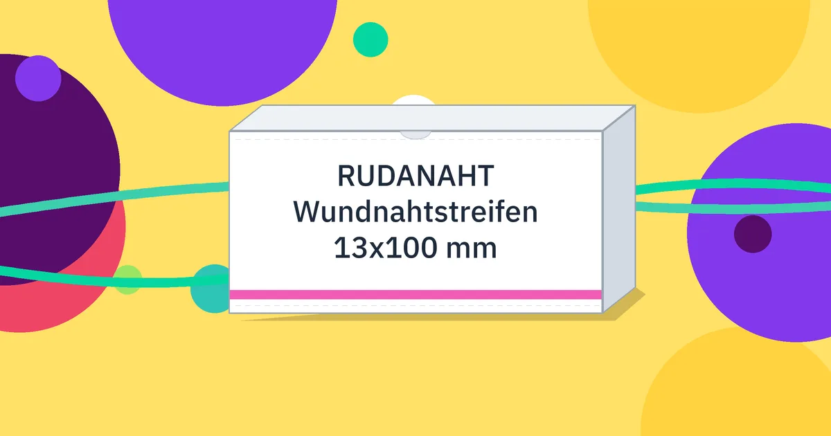 Symbolbild: Packung mit der Aufschrift RUDANAHT Wundnahtstreifen 13x100 mm (PZN 15892731) – Verfügbarkeit und Bezug in Apotheken in Frankfurt am Main
