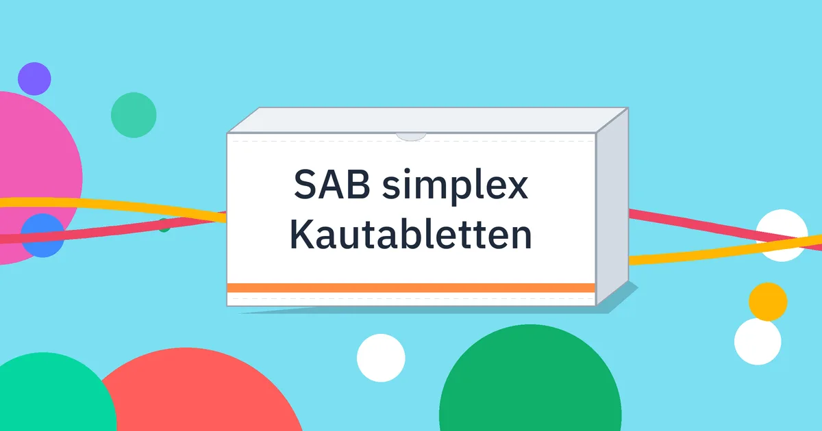 Symbolbild: Packung mit der Aufschrift SAB simplex Kautabletten (PZN 03519464) – Verfügbarkeit und Bezug in Apotheken in Frankfurt am Main