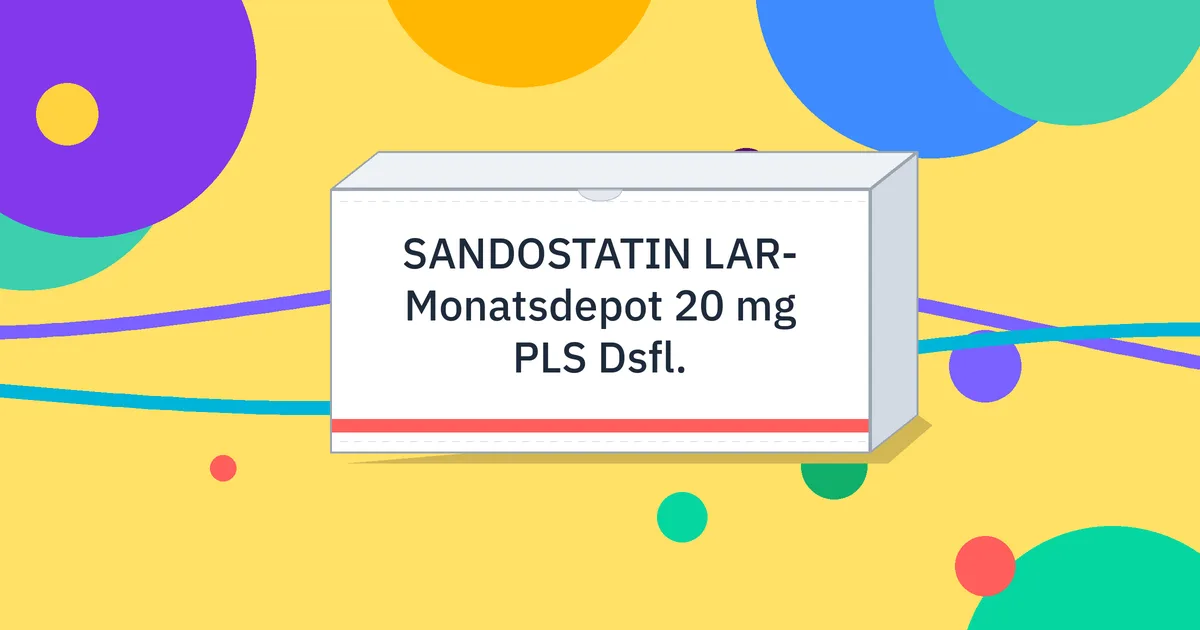 Symbolbild: Packung mit der Aufschrift SANDOSTATIN LAR-Monatsdepot 20 mg PLS Dsfl. (PZN 02364692) – Verfügbarkeit und Bezug in Apotheken in Frankfurt am Main