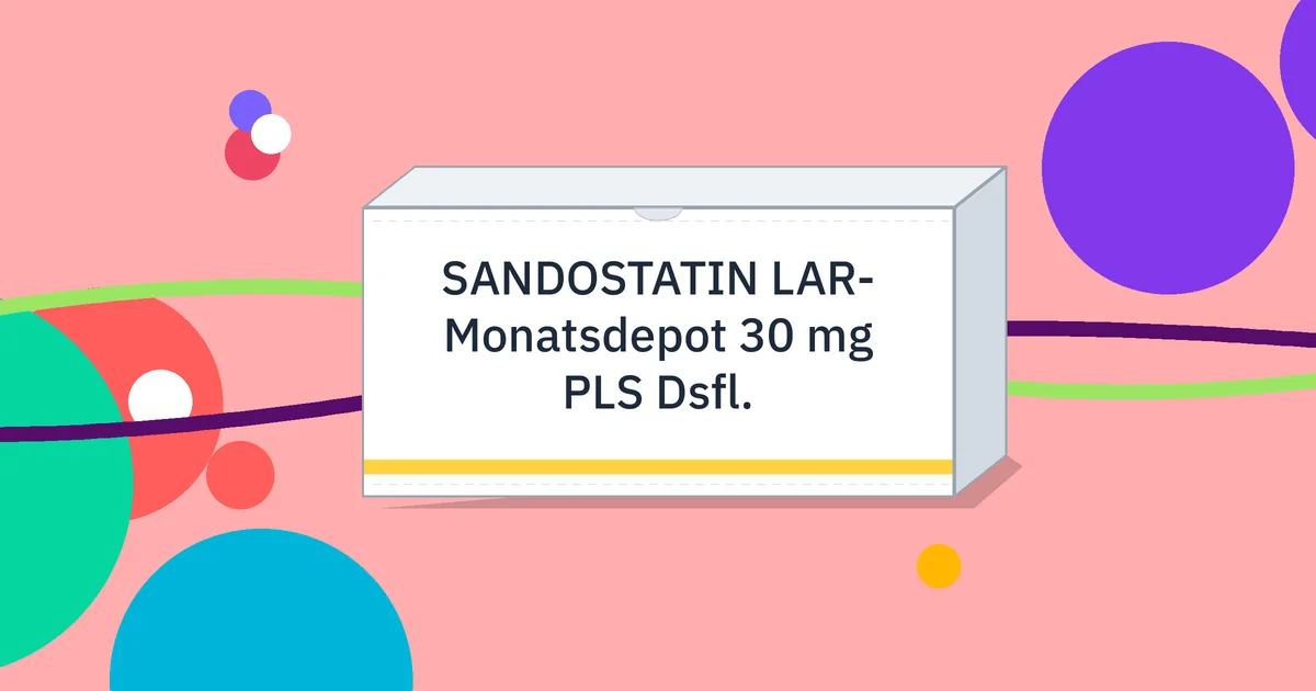 Symbolbild: Packung mit der Aufschrift SANDOSTATIN LAR-Monatsdepot 30 mg PLS Dsfl. (PZN 14242020) – Verfügbarkeit und Bezug in Apotheken in Frankfurt am Main