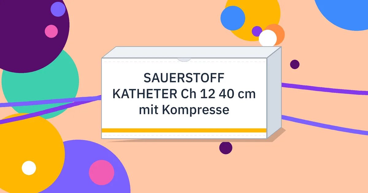 Symbolbild: Packung mit der Aufschrift SAUERSTOFF KATHETER Ch 12 40 cm mit Kompresse (PZN 16130348) – Verfügbarkeit und Bezug in Apotheken in Frankfurt am Main