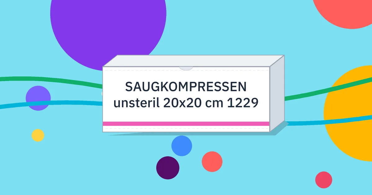 Symbolbild: Packung mit der Aufschrift SAUGKOMPRESSEN unsteril 20x20 cm 1229 (PZN 20611326) – Verfügbarkeit und Bezug in Apotheken in Frankfurt am Main