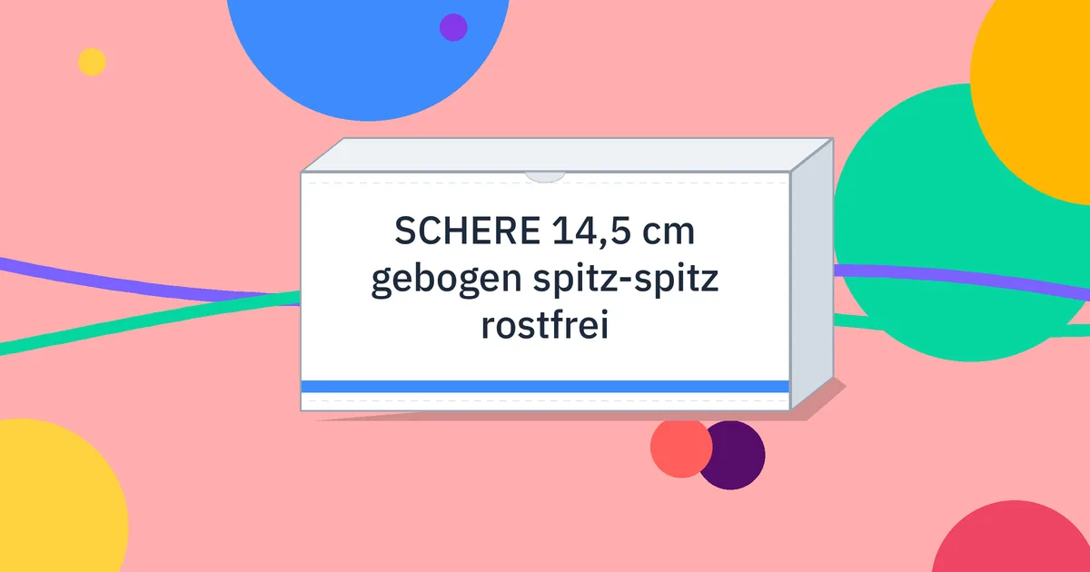 Symbolbild: Packung mit der Aufschrift SCHERE 14,5 cm gebogen spitz-spitz rostfrei (PZN 06804981) – Verfügbarkeit und Bezug in Apotheken in Frankfurt am Main