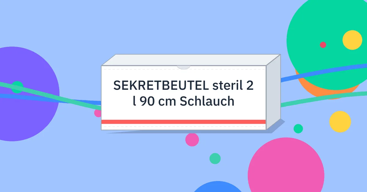 Symbolbild: Packung mit der Aufschrift SEKRETBEUTEL steril 2 l 90 cm Schlauch (PZN 02877138) – Verfügbarkeit und Bezug in Apotheken in Frankfurt am Main