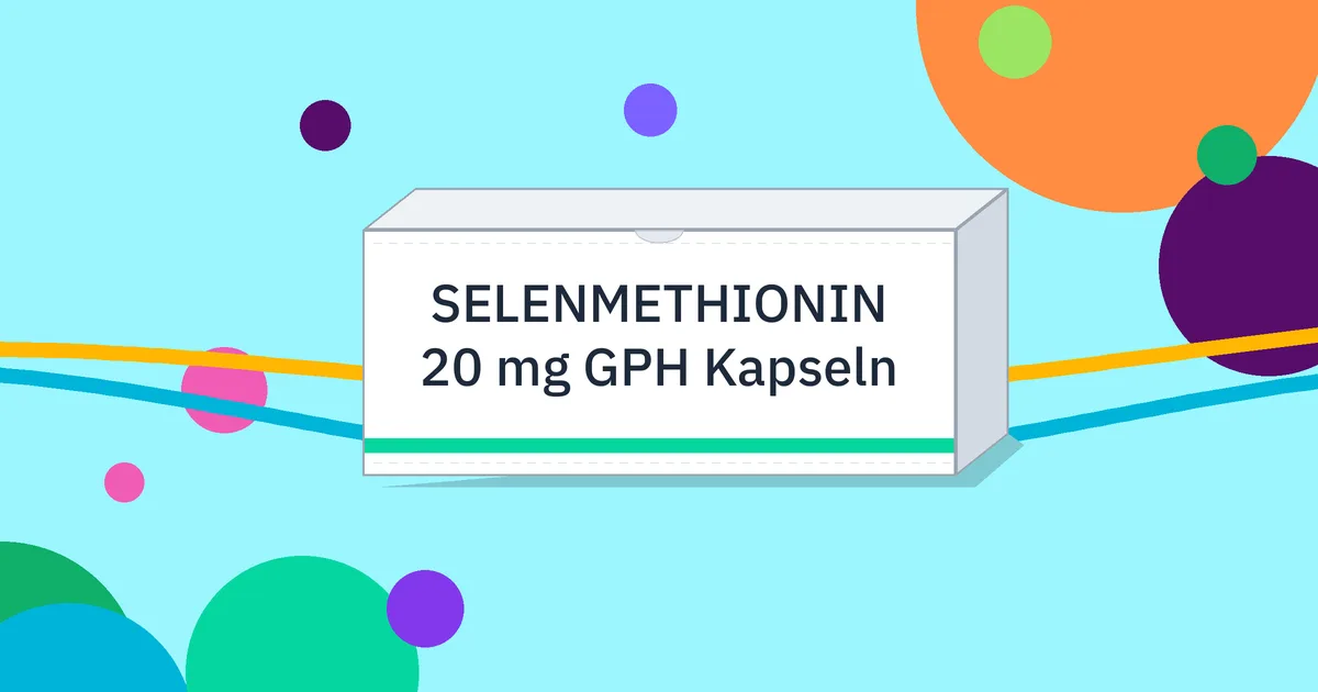 Symbolbild: Packung mit der Aufschrift SELENMETHIONIN 20 mg GPH Kapseln (PZN 20857116) – Verfügbarkeit und Bezug in Apotheken in Frankfurt am Main