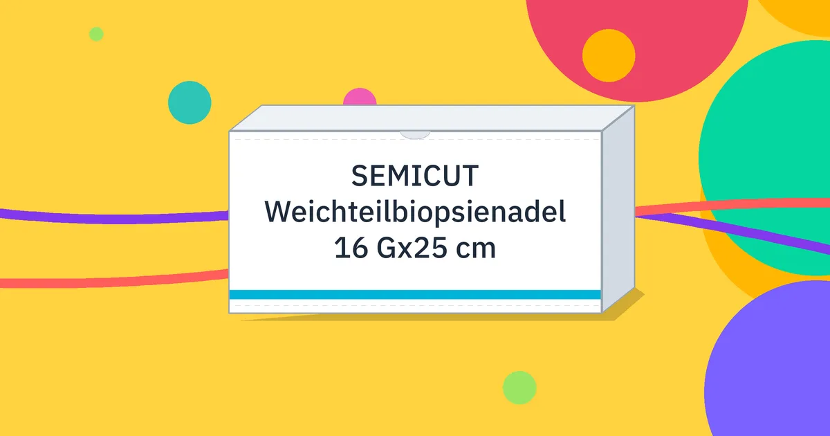 Symbolbild: Packung mit der Aufschrift SEMICUT Weichteilbiopsienadel 16 Gx25 cm (PZN 19735916) – Verfügbarkeit und Bezug in Apotheken in Frankfurt am Main