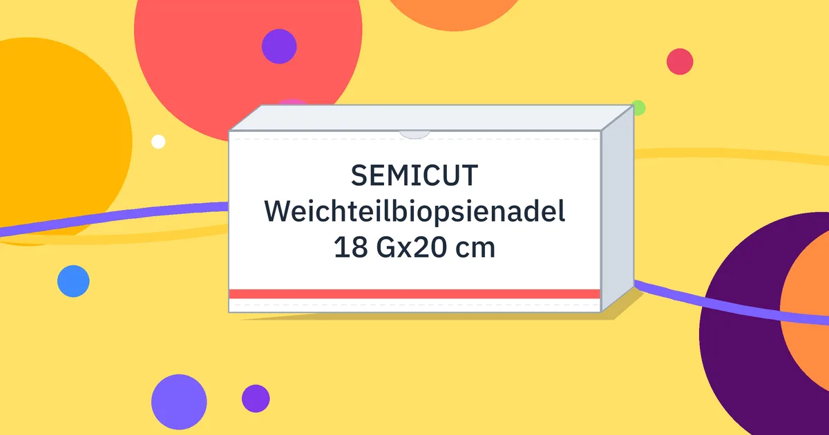 Symbolbild: Packung mit der Aufschrift SEMICUT Weichteilbiopsienadel 18 Gx20 cm (PZN 19735980) – Verfügbarkeit und Bezug in Apotheken in Frankfurt am Main
