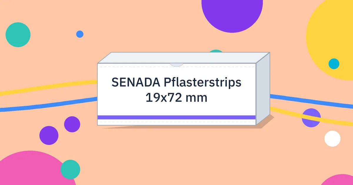 Symbolbild: Packung mit der Aufschrift SENADA Pflasterstrips 19x72 mm (PZN 00483033) – Verfügbarkeit und Bezug in Apotheken in Frankfurt am Main