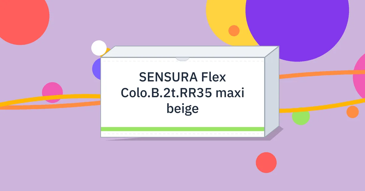 Symbolbild: Packung mit der Aufschrift SENSURA Flex Colo.B.2t.RR35 maxi beige (PZN 03067588) – Verfügbarkeit und Bezug in Apotheken in Frankfurt am Main