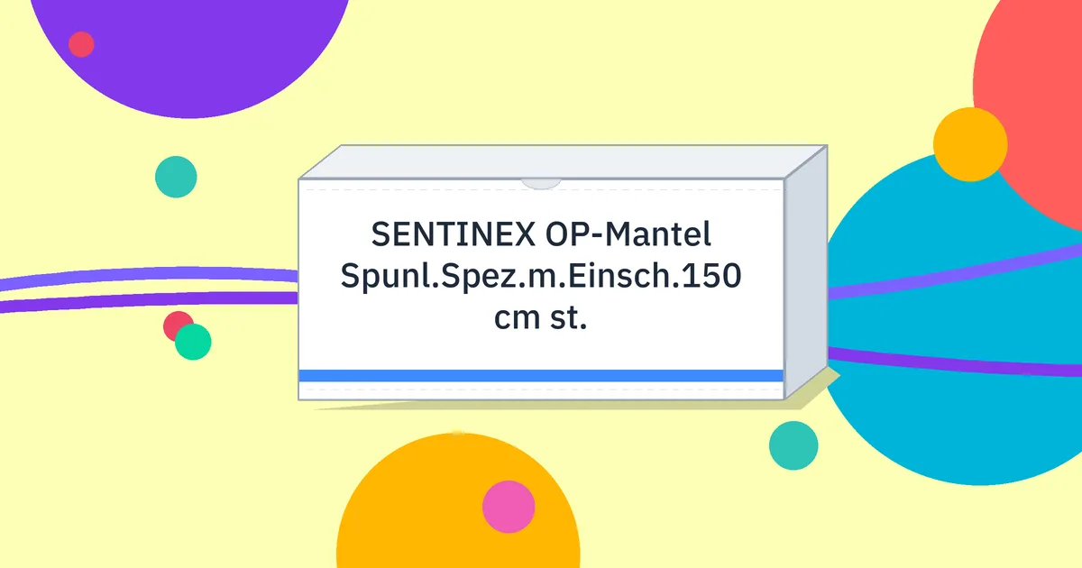 Symbolbild: Packung mit der Aufschrift SENTINEX OP-Mantel Spunl.Spez.m.Einsch.150 cm st. (PZN 03162571) – Verfügbarkeit und Bezug in Apotheken in Frankfurt am Main