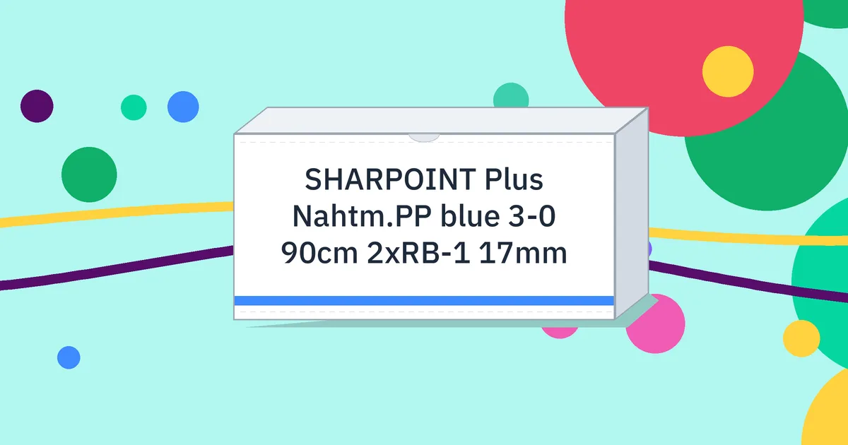 Symbolbild: Packung mit der Aufschrift SHARPOINT Plus Nahtm.PP blue 3-0 90cm 2xRB-1 17mm (PZN 17985773) – Verfügbarkeit und Bezug in Apotheken in Frankfurt am Main