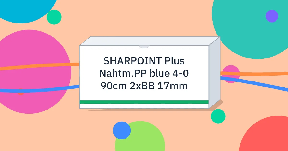 Symbolbild: Packung mit der Aufschrift SHARPOINT Plus Nahtm.PP blue 4-0 90cm 2xBB 17mm (PZN 17985810) – Verfügbarkeit und Bezug in Apotheken in Frankfurt am Main