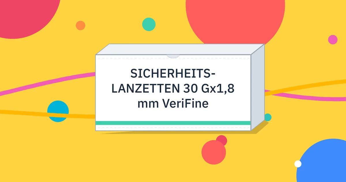 Symbolbild: Packung mit der Aufschrift SICHERHEITS-LANZETTEN 30 Gx1,8 mm VeriFine (PZN 17376620) – Verfügbarkeit und Bezug in Apotheken in Frankfurt am Main