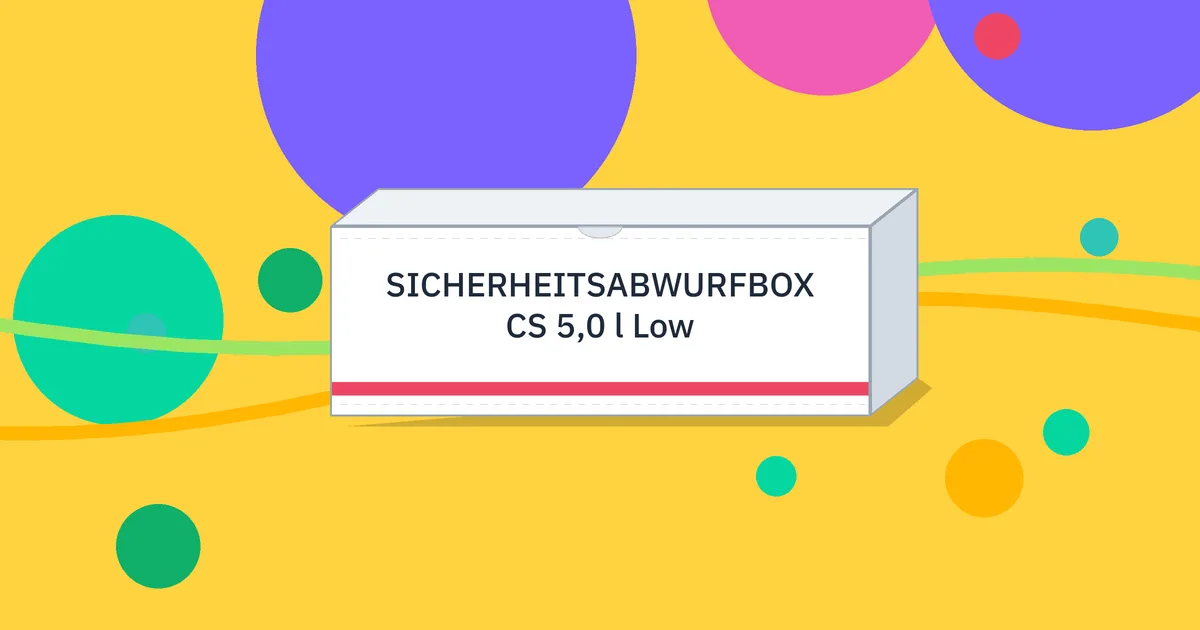 Symbolbild: Packung mit der Aufschrift SICHERHEITSABWURFBOX CS 5,0 l Low (PZN 06447630) – Verfügbarkeit und Bezug in Apotheken in Frankfurt am Main