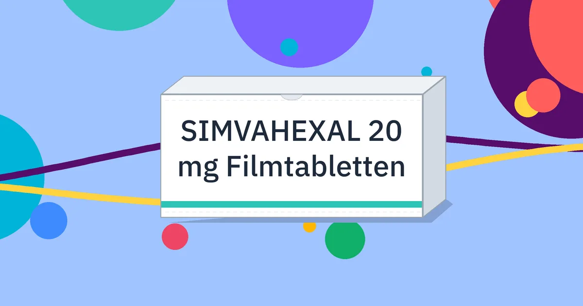 Symbolbild: Packung mit der Aufschrift SIMVAHEXAL 20 mg Filmtabletten (PZN 02846563) – Verfügbarkeit und Bezug in Apotheken in Frankfurt am Main