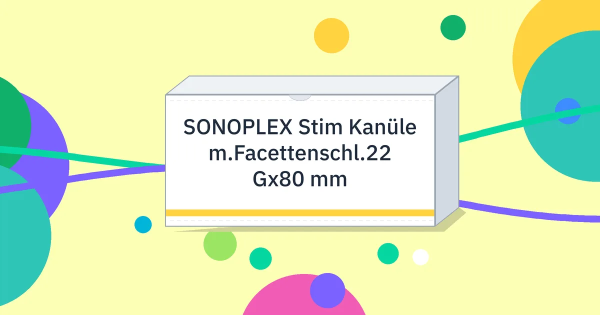 Symbolbild: Packung mit der Aufschrift SONOPLEX Stim Kanüle m.Facettenschl.22 Gx80 mm (PZN 03943682) – Verfügbarkeit und Bezug in Apotheken in Frankfurt am Main