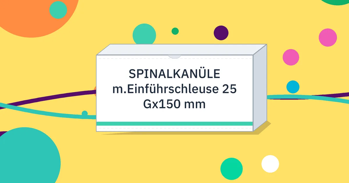 Symbolbild: Packung mit der Aufschrift SPINALKANÜLE m.Einführschleuse 25 Gx150 mm (PZN 03949621) – Verfügbarkeit und Bezug in Apotheken in Frankfurt am Main
