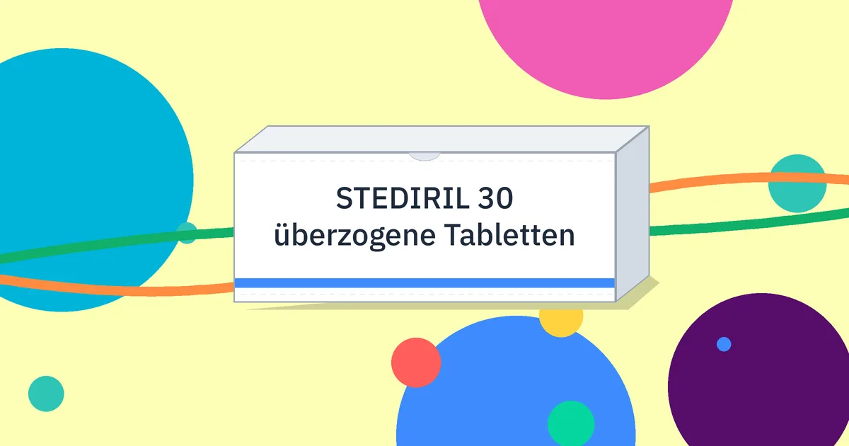 Symbolbild: Packung mit der Aufschrift STEDIRIL 30 überzogene Tabletten (PZN 03775894) – Verfügbarkeit und Bezug in Apotheken in Frankfurt am Main