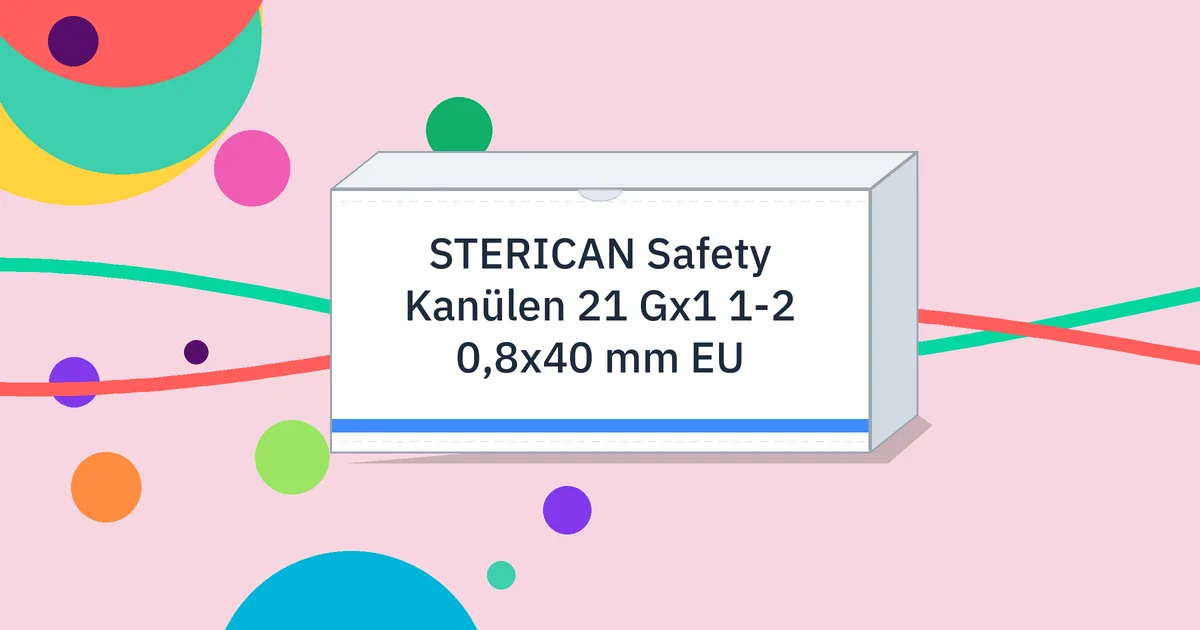 Symbolbild: Packung mit der Aufschrift STERICAN Safety Kanülen 21 Gx1 1-2 0,8x40 mm EU (PZN 15746461) – Verfügbarkeit und Bezug in Apotheken in Frankfurt am Main