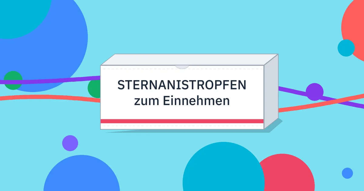 Symbolbild: Packung mit der Aufschrift STERNANISTROPFEN zum Einnehmen (PZN 11602044) – Verfügbarkeit und Bezug in Apotheken in Frankfurt am Main