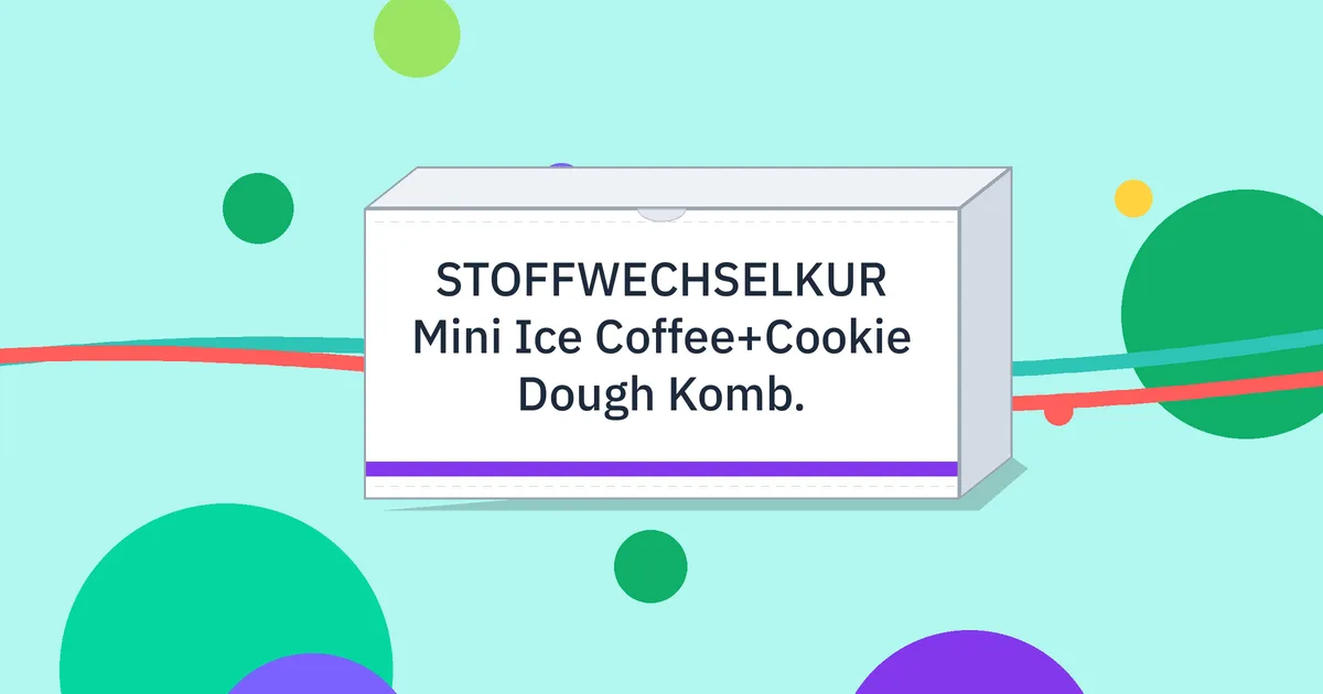 Symbolbild: Packung mit der Aufschrift STOFFWECHSELKUR Mini Ice Coffee+Cookie Dough Komb. (PZN 14044811) – Verfügbarkeit und Bezug in Apotheken in Frankfurt am Main
