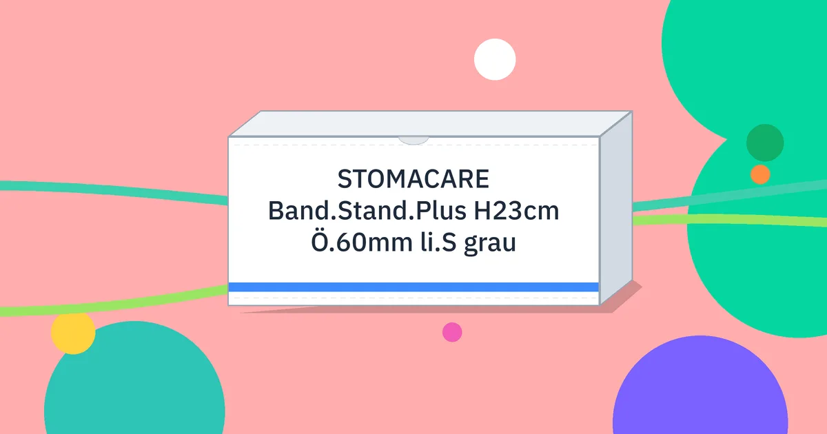 Symbolbild: Packung mit der Aufschrift STOMACARE Band.Stand.Plus H23cm Ö.60mm li.S grau (PZN 16750803) – Verfügbarkeit und Bezug in Apotheken in Frankfurt am Main