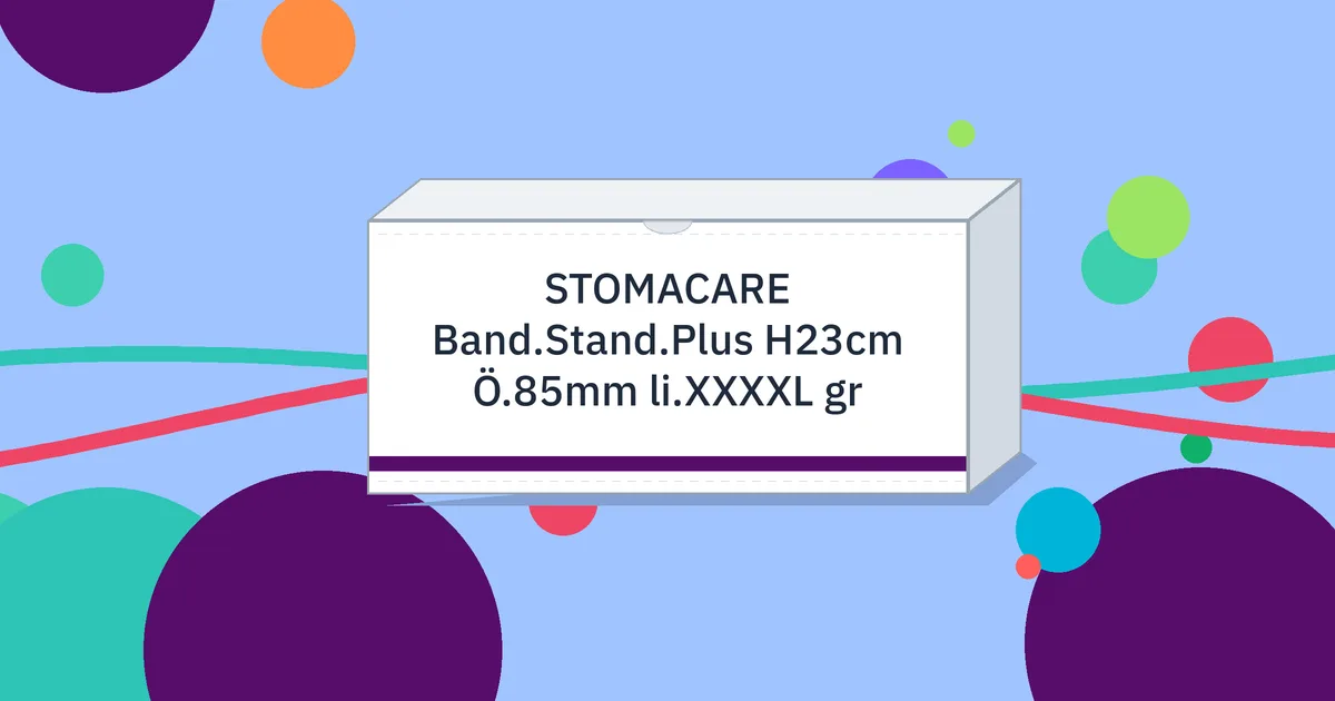 Symbolbild: Packung mit der Aufschrift STOMACARE Band.Stand.Plus H23cm Ö.85mm li.XXXXL gr (PZN 16751197) – Verfügbarkeit und Bezug in Apotheken in Frankfurt am Main
