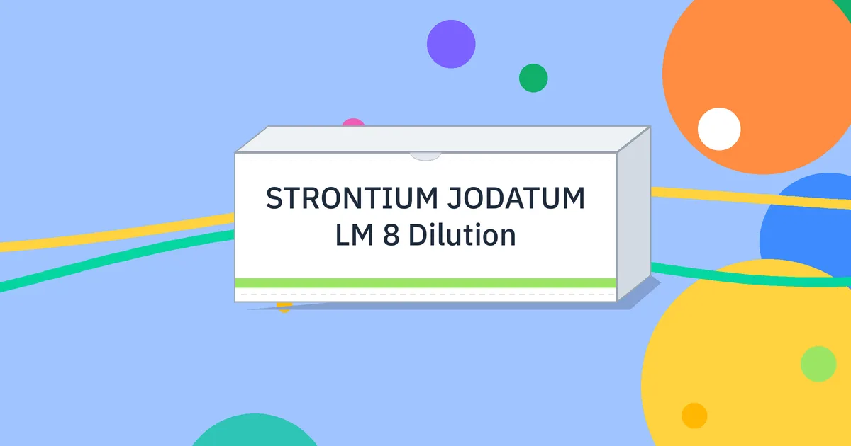 Symbolbild: Packung mit der Aufschrift STRONTIUM JODATUM LM 8 Dilution (PZN 13203928) – Verfügbarkeit und Bezug in Apotheken in Frankfurt am Main