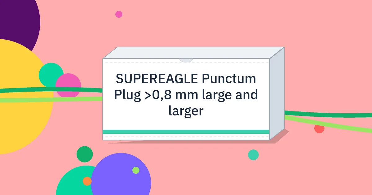Symbolbild: Packung mit der Aufschrift SUPEREAGLE Punctum Plug >0,8 mm large and larger (PZN 17274262) – Verfügbarkeit und Bezug in Apotheken in Frankfurt am Main