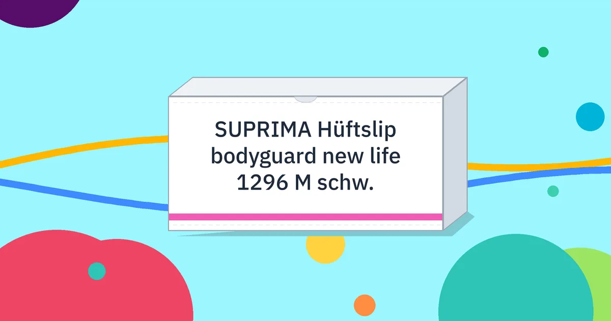 Symbolbild: Packung mit der Aufschrift SUPRIMA Hüftslip bodyguard new life 1296 M schw. (PZN 18401366) – Verfügbarkeit und Bezug in Apotheken in Frankfurt am Main