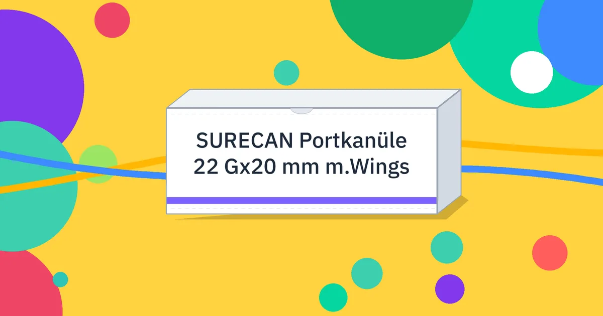 Symbolbild: Packung mit der Aufschrift SURECAN Portkanüle 22 Gx20 mm m.Wings (PZN 01058088) – Verfügbarkeit und Bezug in Apotheken in Frankfurt am Main