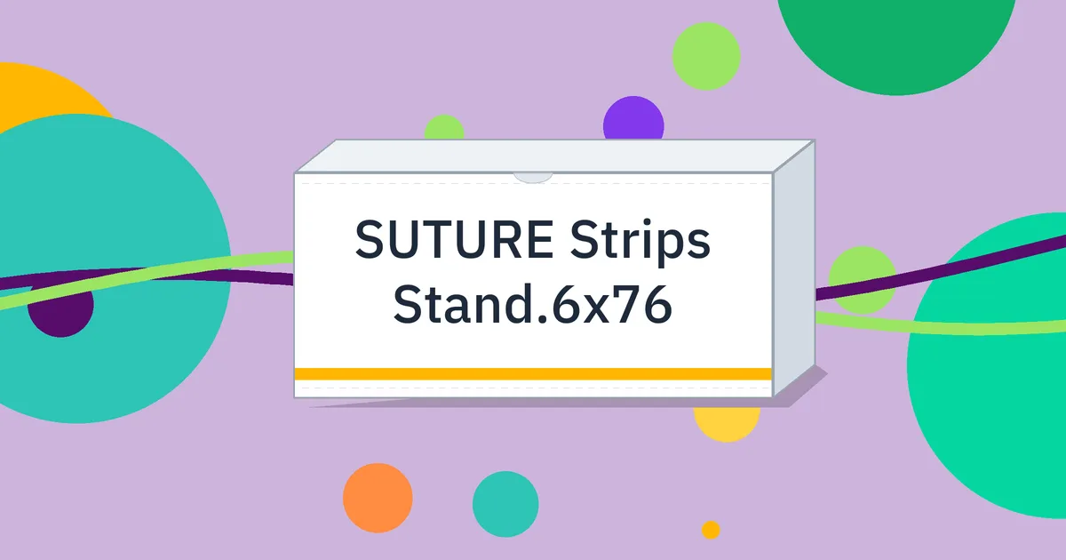 Symbolbild: Packung mit der Aufschrift SUTURE Strips Stand.6x76 (PZN 03637264) – Verfügbarkeit und Bezug in Apotheken in Frankfurt am Main