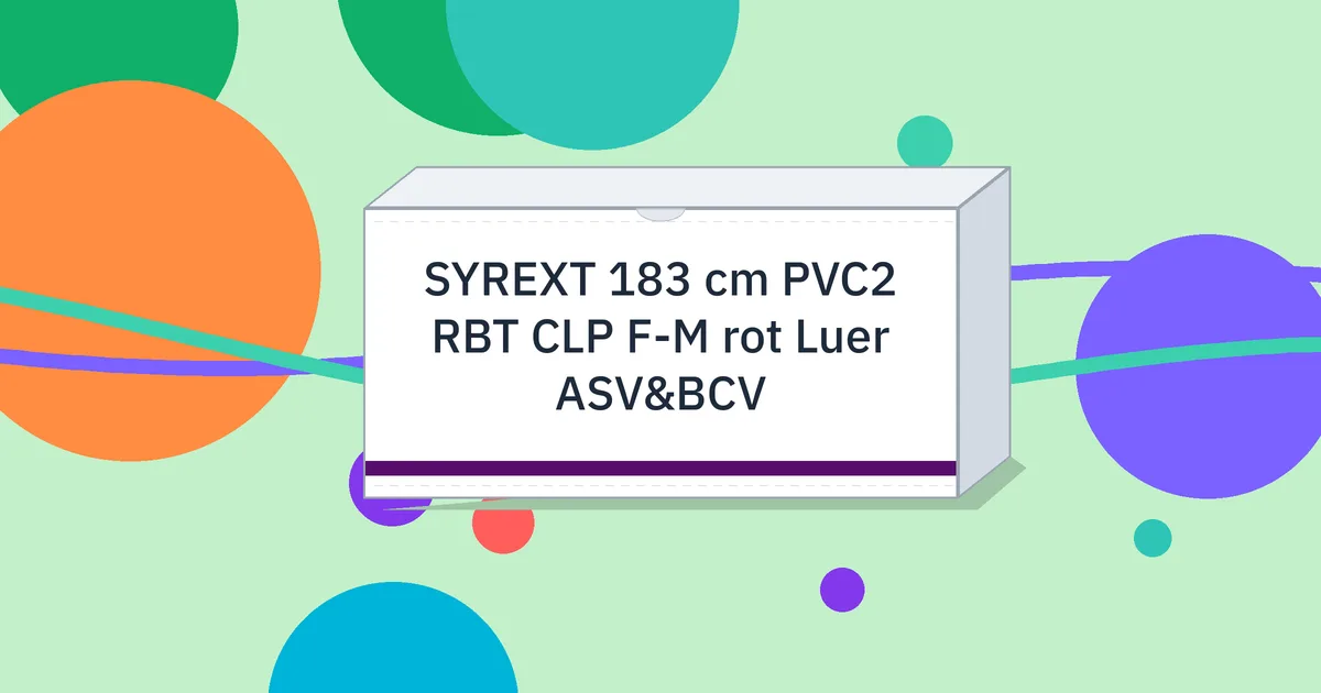 Symbolbild: Packung mit der Aufschrift SYREXT 183 cm PVC2 RBT CLP F-M rot Luer ASV&BCV (PZN 17898519) – Verfügbarkeit und Bezug in Apotheken in Frankfurt am Main