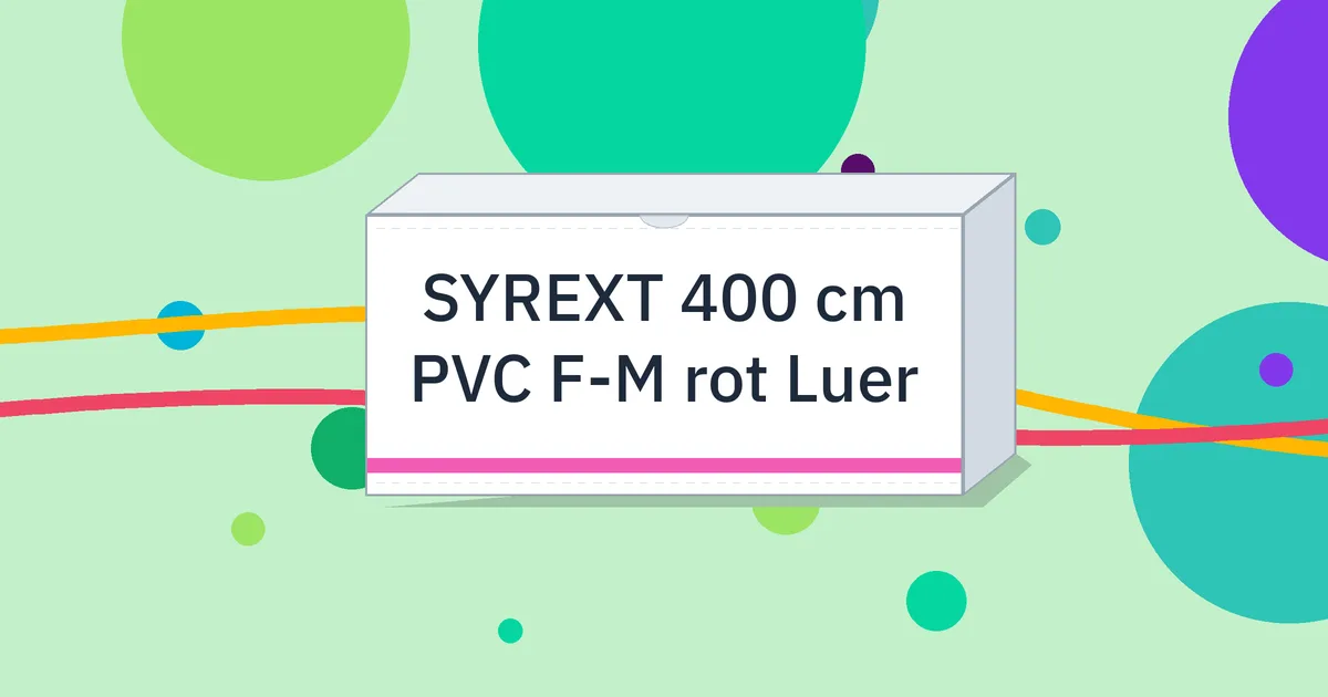 Symbolbild: Packung mit der Aufschrift SYREXT 400 cm PVC F-M rot Luer (PZN 17897661) – Verfügbarkeit und Bezug in Apotheken in Frankfurt am Main
