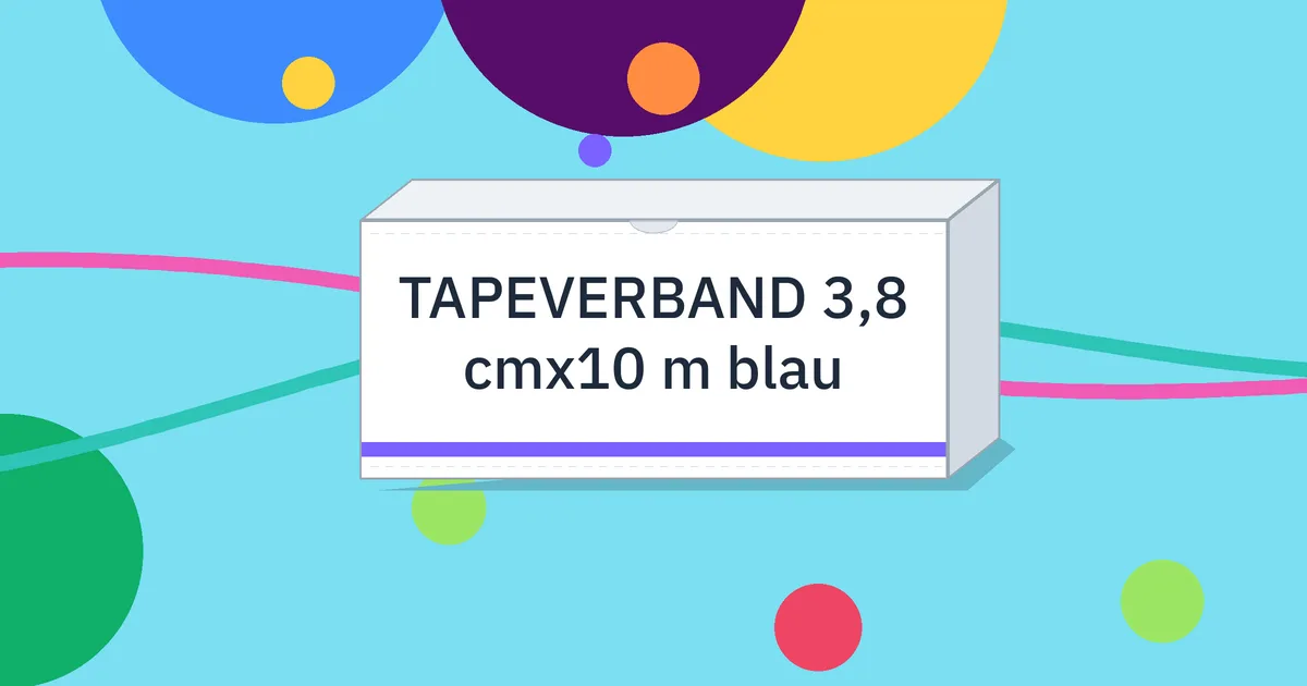 Symbolbild: Packung mit der Aufschrift TAPEVERBAND 3,8 cmx10 m blau (PZN 07329217) – Verfügbarkeit und Bezug in Apotheken in Frankfurt am Main