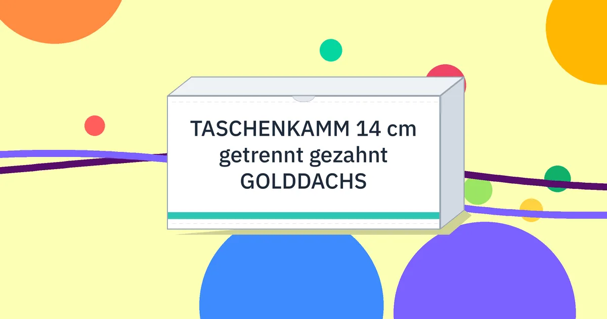 Symbolbild: Packung mit der Aufschrift TASCHENKAMM 14 cm getrennt gezahnt GOLDDACHS (PZN 10192472) – Verfügbarkeit und Bezug in Apotheken in Frankfurt am Main