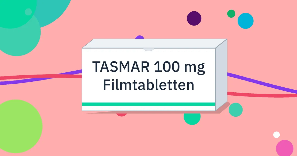 Symbolbild: Packung mit der Aufschrift TASMAR 100 mg Filmtabletten (PZN 06867823) – Verfügbarkeit und Bezug in Apotheken in Frankfurt am Main