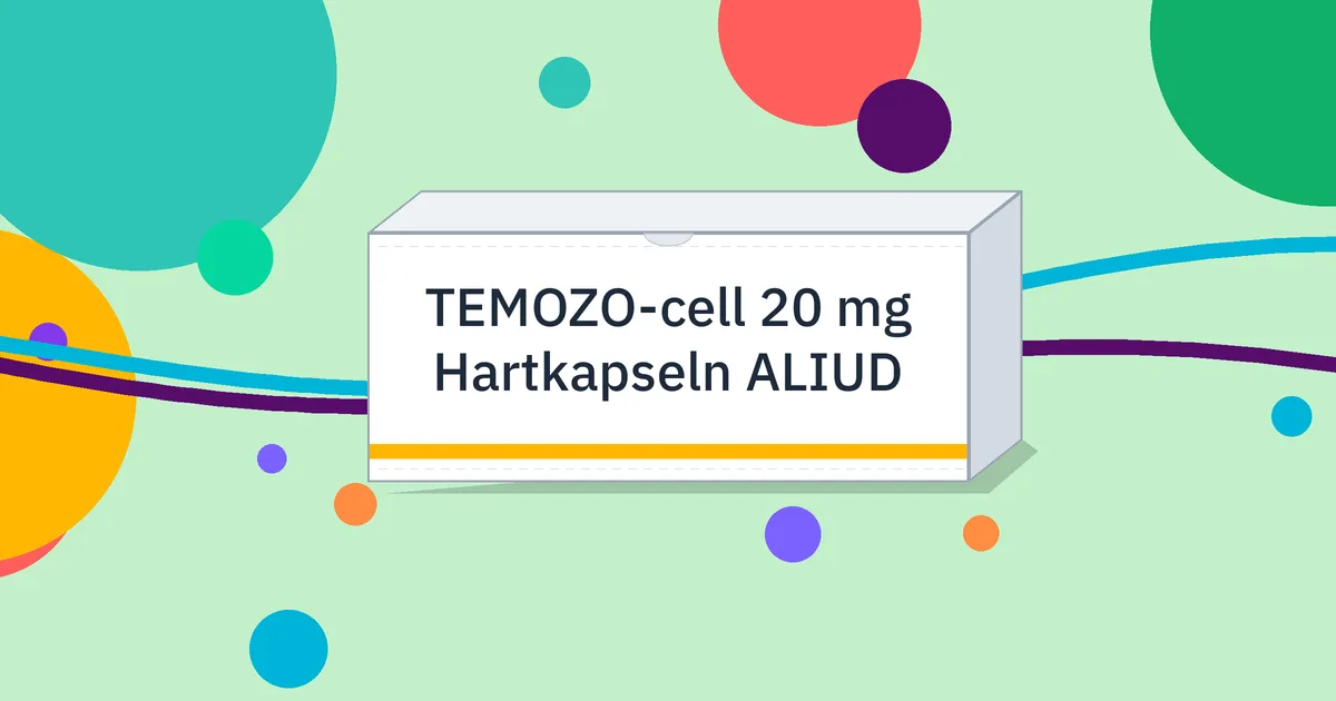 Symbolbild: Packung mit der Aufschrift TEMOZO-cell 20 mg Hartkapseln ALIUD (PZN 13168617) – Verfügbarkeit und Bezug in Apotheken in Frankfurt am Main