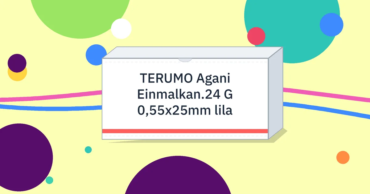 Symbolbild: Packung mit der Aufschrift TERUMO Agani Einmalkan.24 G 0,55x25mm lila (PZN 11609891) – Verfügbarkeit und Bezug in Apotheken in Frankfurt am Main