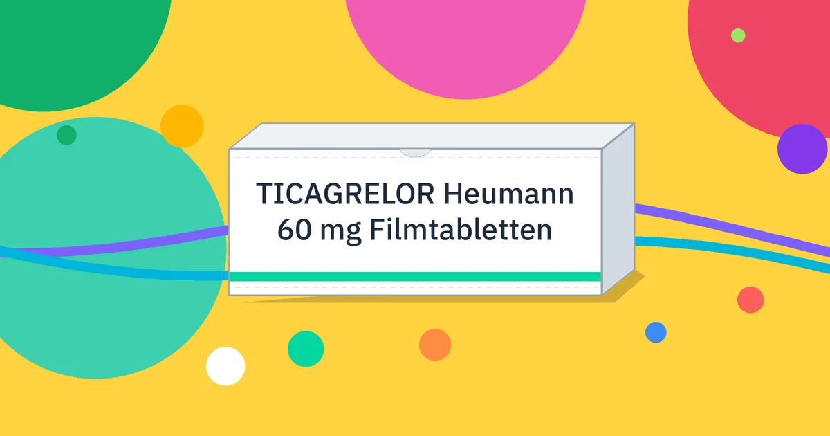 Symbolbild: Packung mit der Aufschrift TICAGRELOR Heumann 60 mg Filmtabletten (PZN 16357980) – Verfügbarkeit und Bezug in Apotheken in Frankfurt am Main