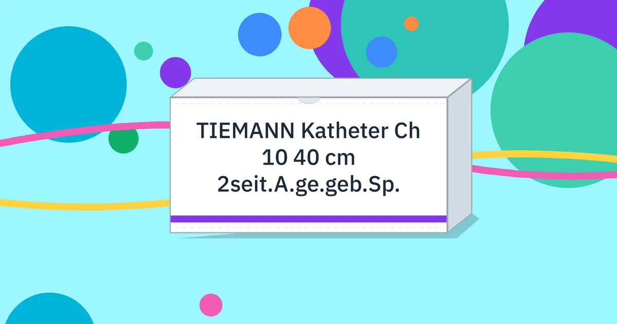 Symbolbild: Packung mit der Aufschrift TIEMANN Katheter Ch 10 40 cm 2seit.A.ge.geb.Sp. (PZN 02099505) – Verfügbarkeit und Bezug in Apotheken in Frankfurt am Main