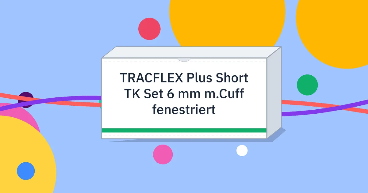 Symbolbild: Packung mit der Aufschrift TRACFLEX Plus Short TK Set 6 mm m.Cuff fenestriert (PZN 20933886) – Verfügbarkeit und Bezug in Apotheken in Frankfurt am Main