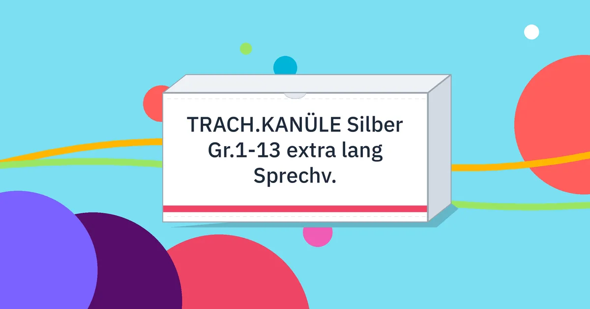 Symbolbild: Packung mit der Aufschrift TRACH.KANÜLE Silber Gr.1-13 extra lang Sprechv. (PZN 01086096) – Verfügbarkeit und Bezug in Apotheken in Frankfurt am Main