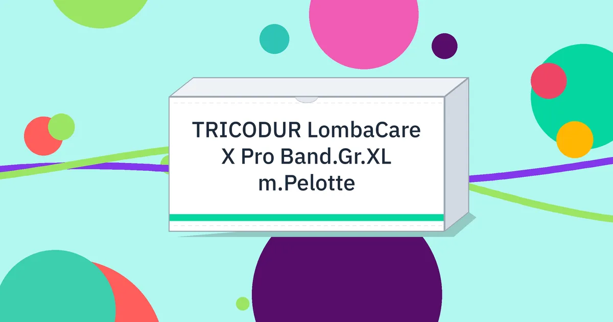 Symbolbild: Packung mit der Aufschrift TRICODUR LombaCare X Pro Band.Gr.XL m.Pelotte (PZN 05039432) – Verfügbarkeit und Bezug in Apotheken in Frankfurt am Main