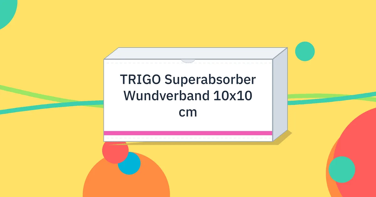 Symbolbild: Packung mit der Aufschrift TRIGO Superabsorber Wundverband 10x10 cm (PZN 20342978) – Verfügbarkeit und Bezug in Apotheken in Frankfurt am Main