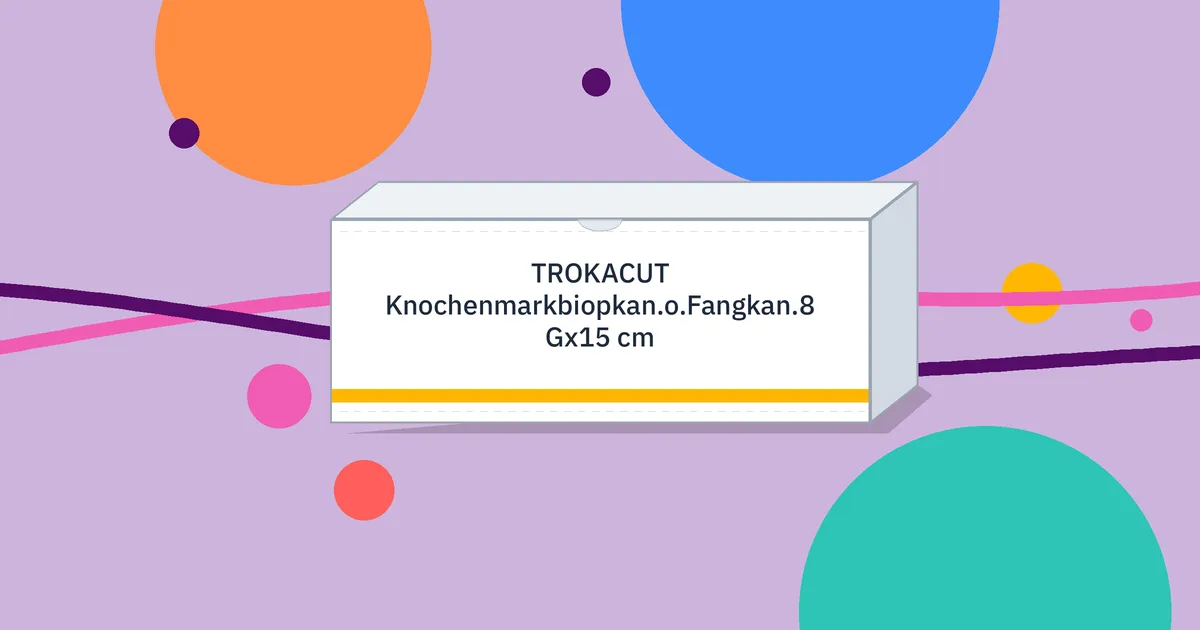 Symbolbild: Packung mit der Aufschrift TROKACUT Knochenmarkbiopkan.o.Fangkan.8 Gx15 cm (PZN 03935381) – Verfügbarkeit und Bezug in Apotheken in Frankfurt am Main