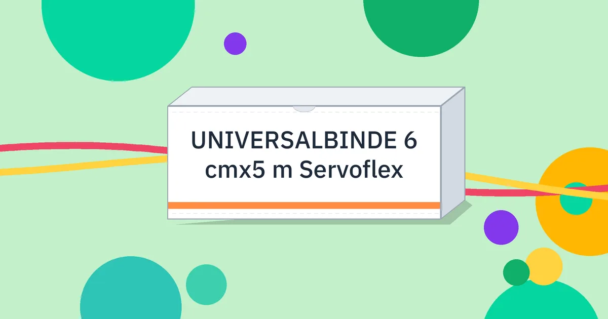 Symbolbild: Packung mit der Aufschrift UNIVERSALBINDE 6 cmx5 m Servoflex (PZN 04762190) – Verfügbarkeit und Bezug in Apotheken in Frankfurt am Main