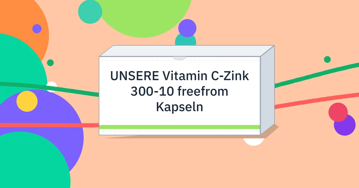 Symbolbild: Packung mit der Aufschrift UNSERE Vitamin C-Zink 300-10 freefrom Kapseln (PZN 12899997) – Verfügbarkeit und Bezug in Apotheken in Frankfurt am Main